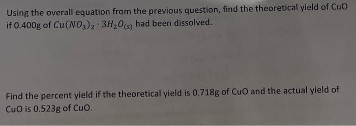 Solved using Cu(NO3)2 x 3H20 (solid) + 2NaOH (Aqueous) | Chegg.com