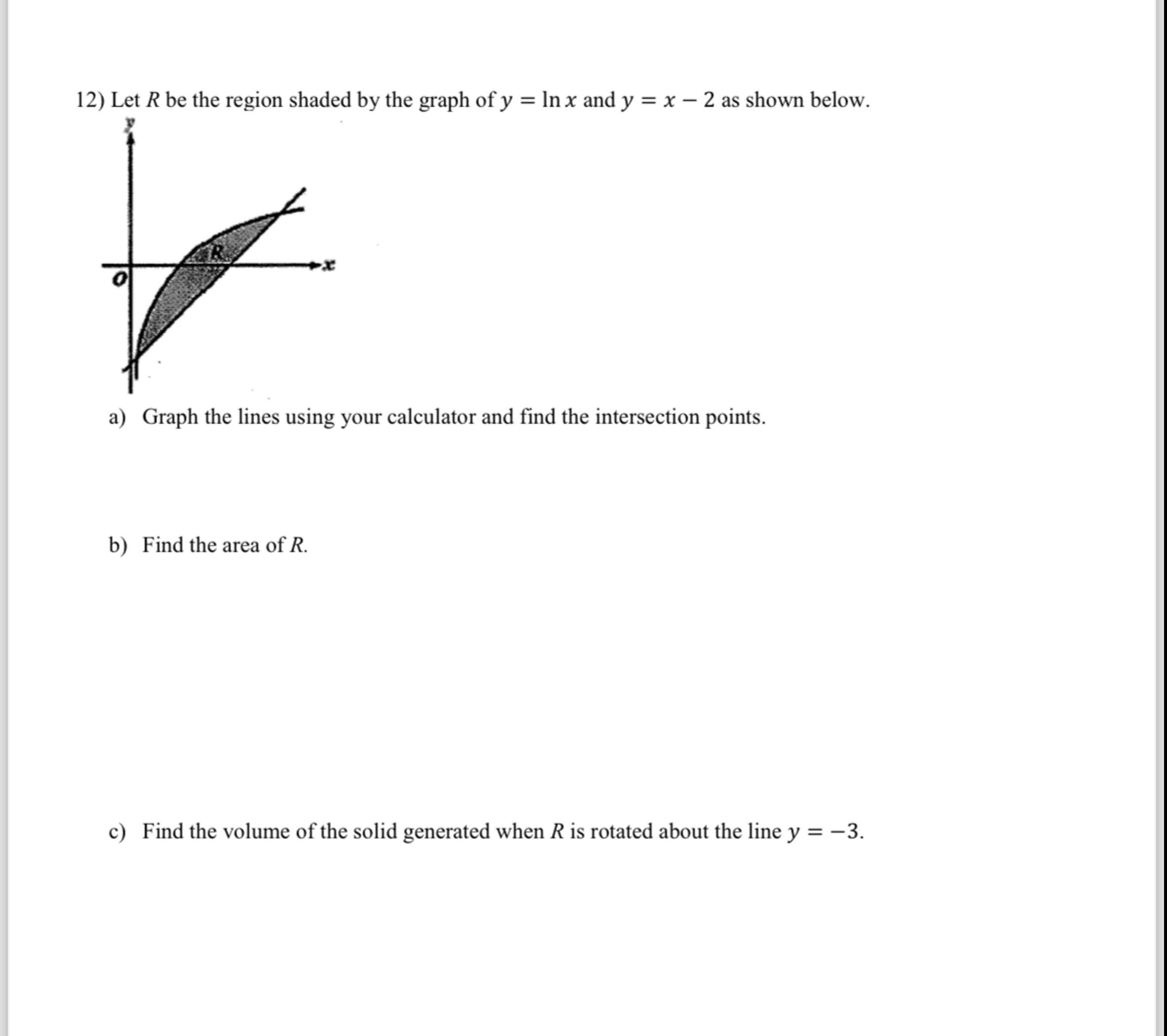 Solved Let R ﻿be the region shaded by the graph of y=lnx | Chegg.com
