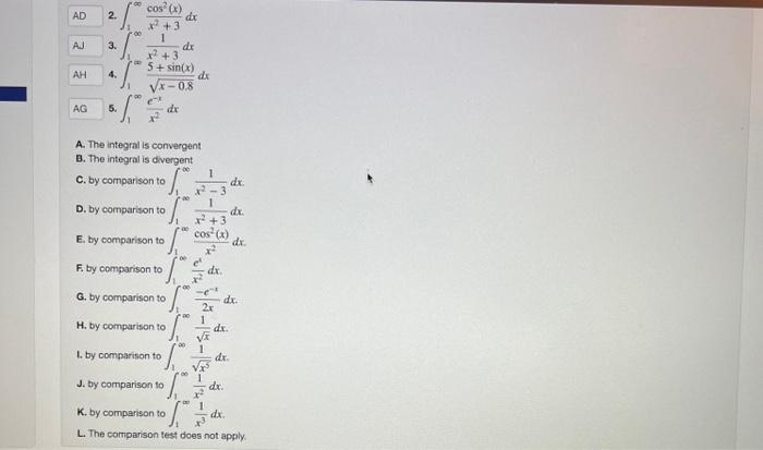 Solved (1 point) For each of the improper integrals below, | Chegg.com