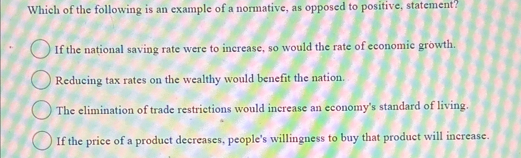 Solved Which of the following is an example of a normative, | Chegg.com