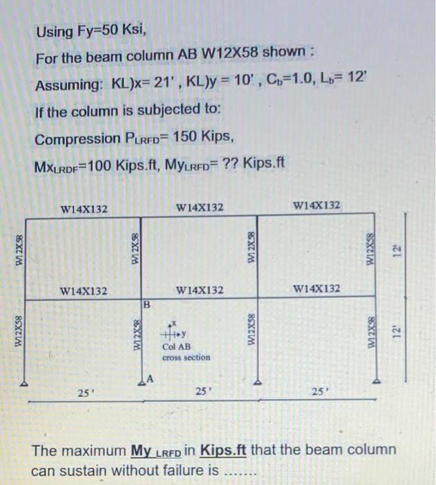 Solved Using Fy=50 Ksi, For the beam column AB W12X58 shown: | Chegg.com