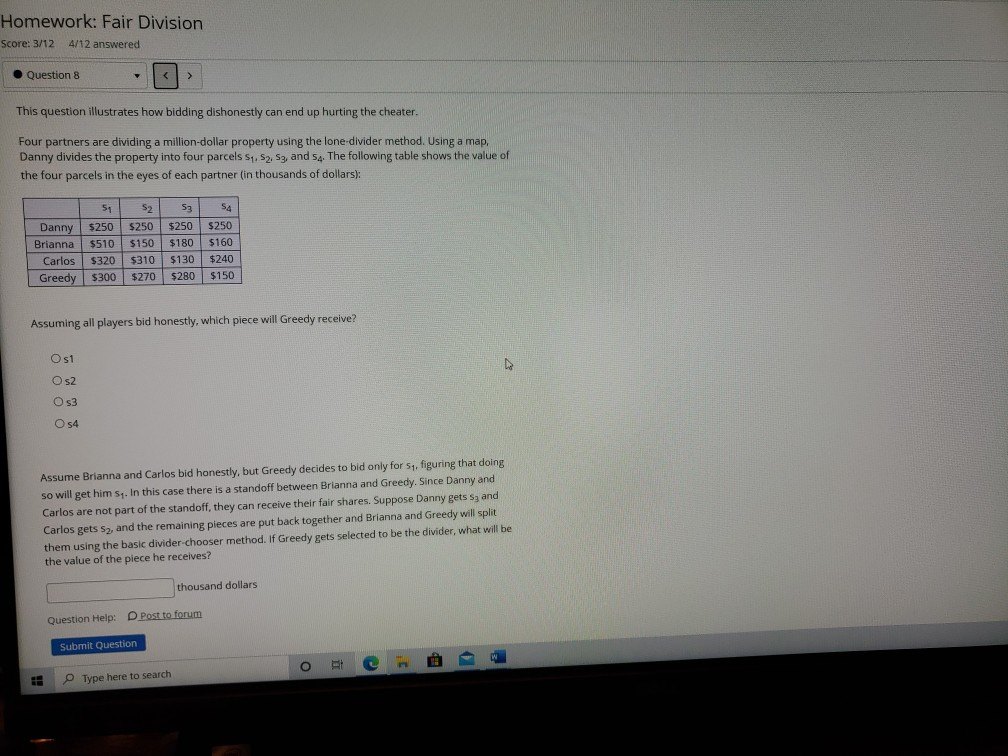 Solved Homework: Fair Division Score: 3/12 4/12 answered | Chegg.com