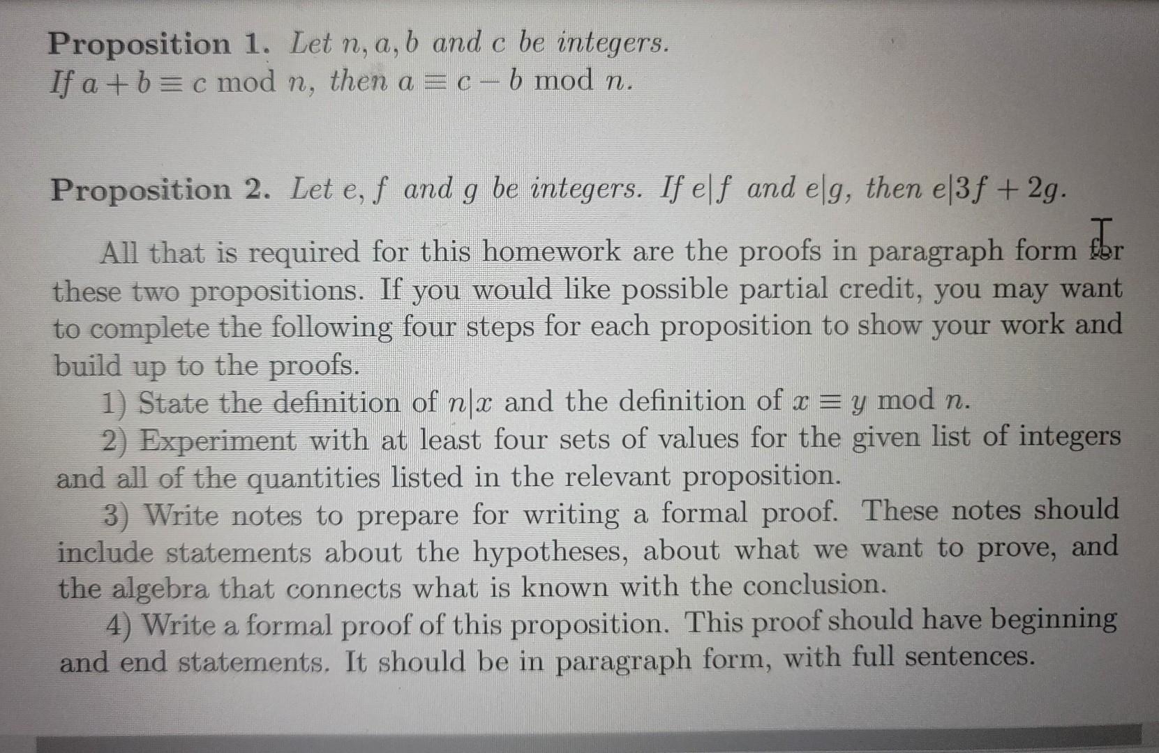 Solved Proposition 1. Let n,a,b and c be integers. If | Chegg.com