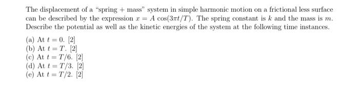 Solved The displacement of a "spring + mass" system in | Chegg.com