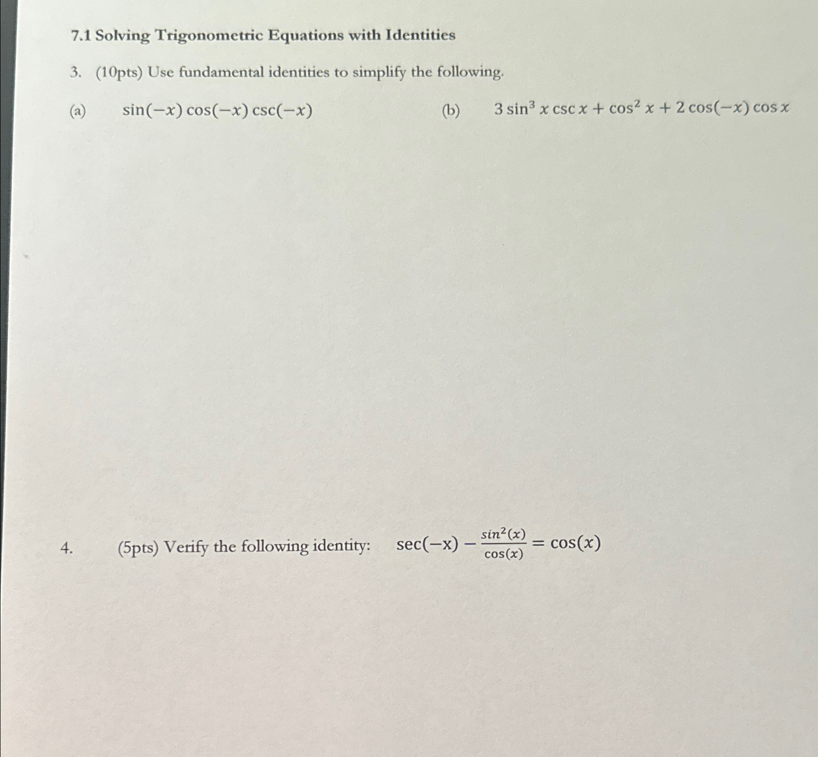 Solved 7 1 ï Solving Trigonometric Equations With Chegg