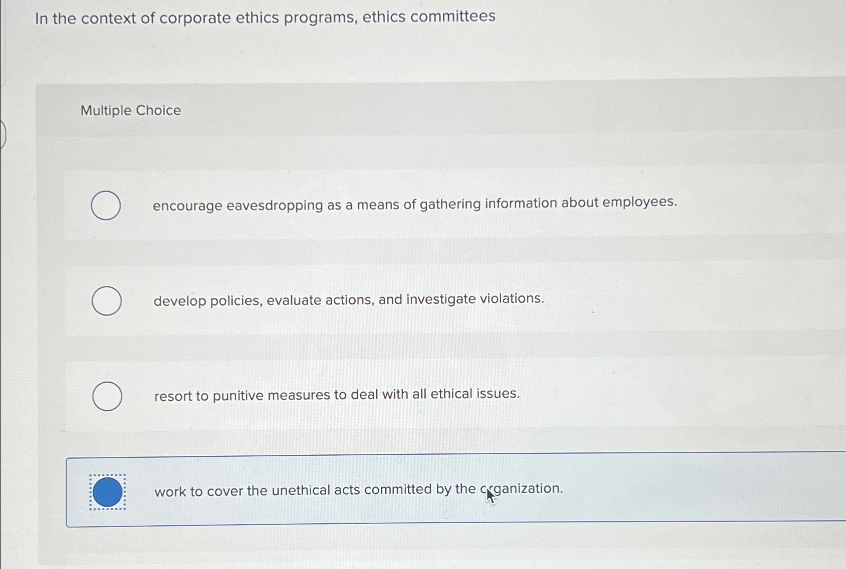 Solved In the context of corporate ethics programs, ethics | Chegg.com
