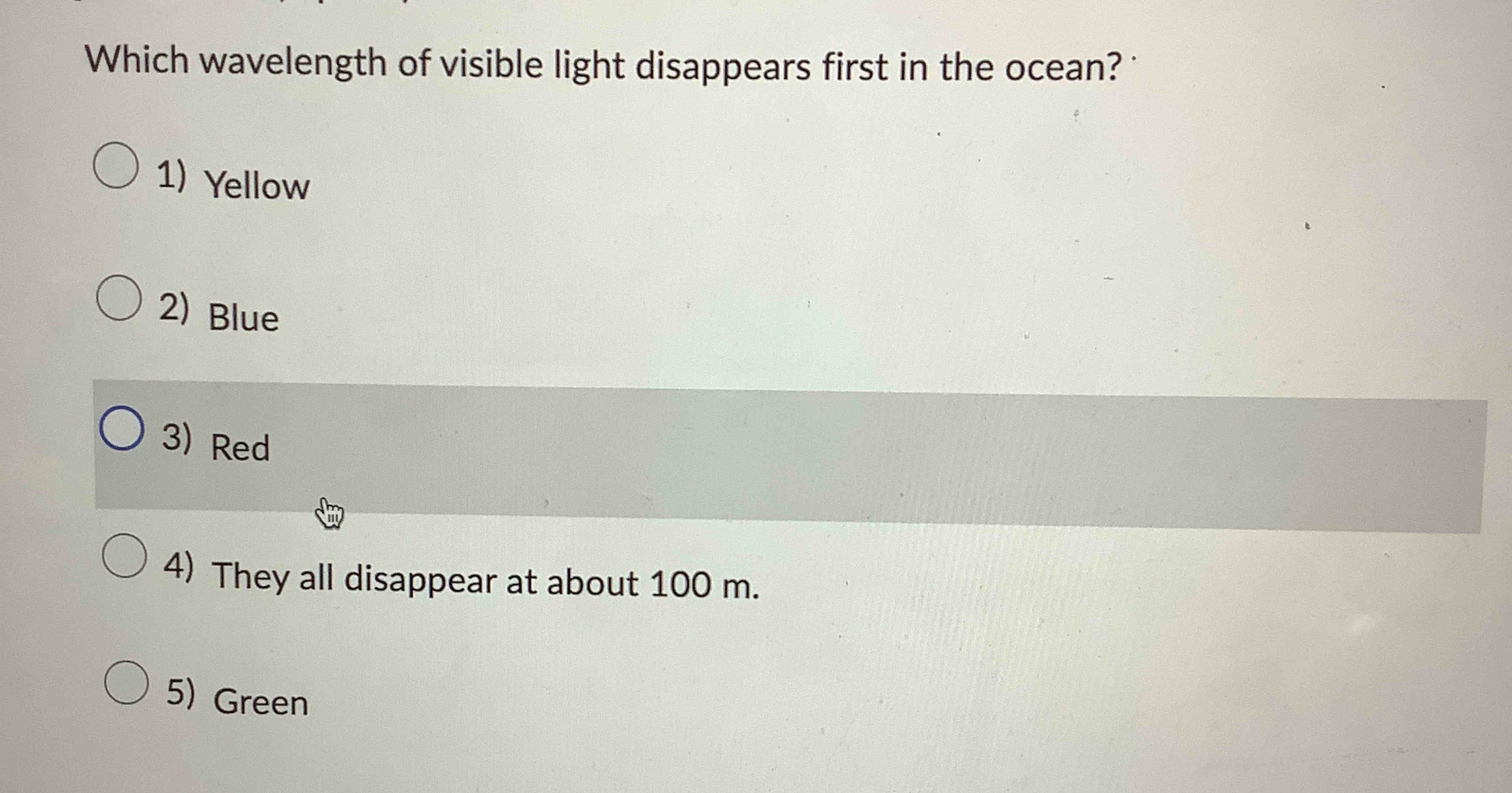 Solved Which wavelength of visible light disappears first in | Chegg.com