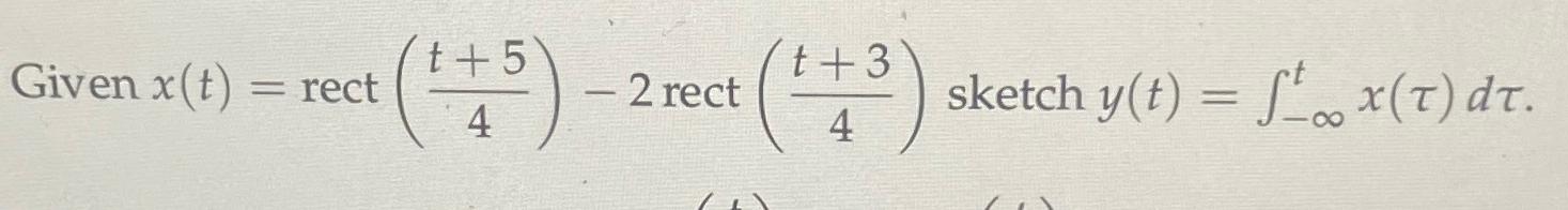 Solved Given x(t)=rect(t+54)-2rect(t+34) ﻿sketch | Chegg.com