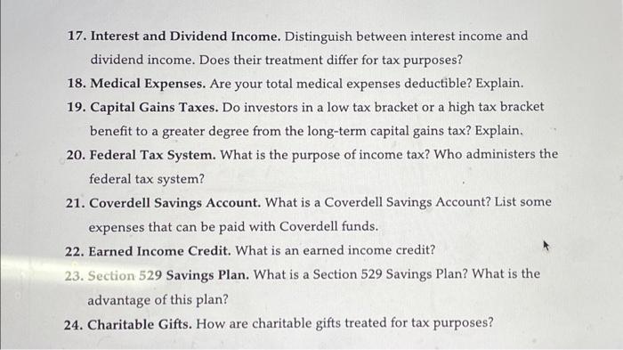 Solved 17. Interest and Dividend Income. Distinguish between | Chegg.com