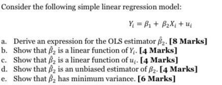 Solved Consider the following simple linear regression | Chegg.com
