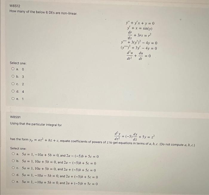 Solved W8S12 How many of the below 6 DEs are non-linear. | Chegg.com