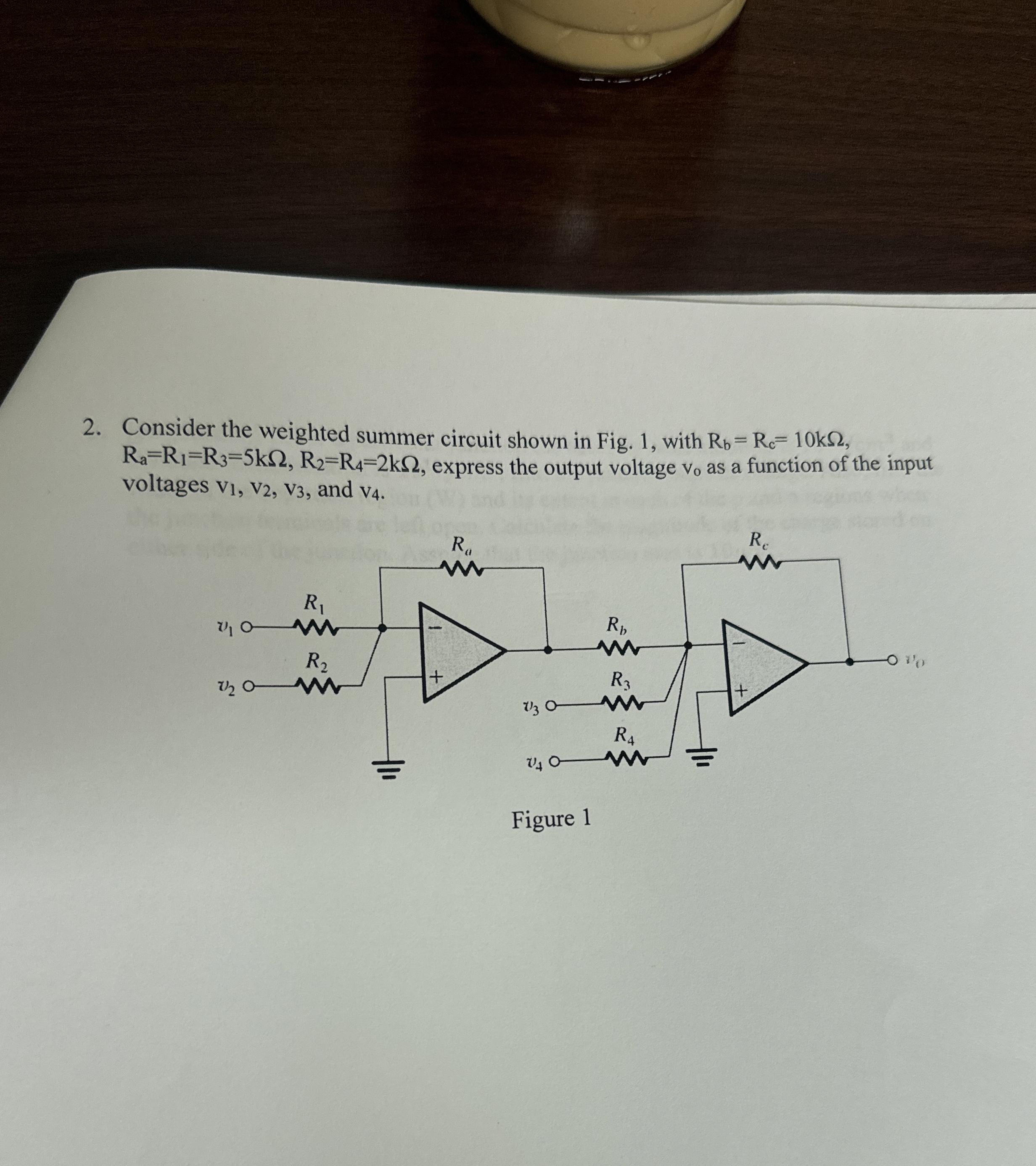 Solved Consider the weighted summer circuit shown in Fig. 1, | Chegg.com