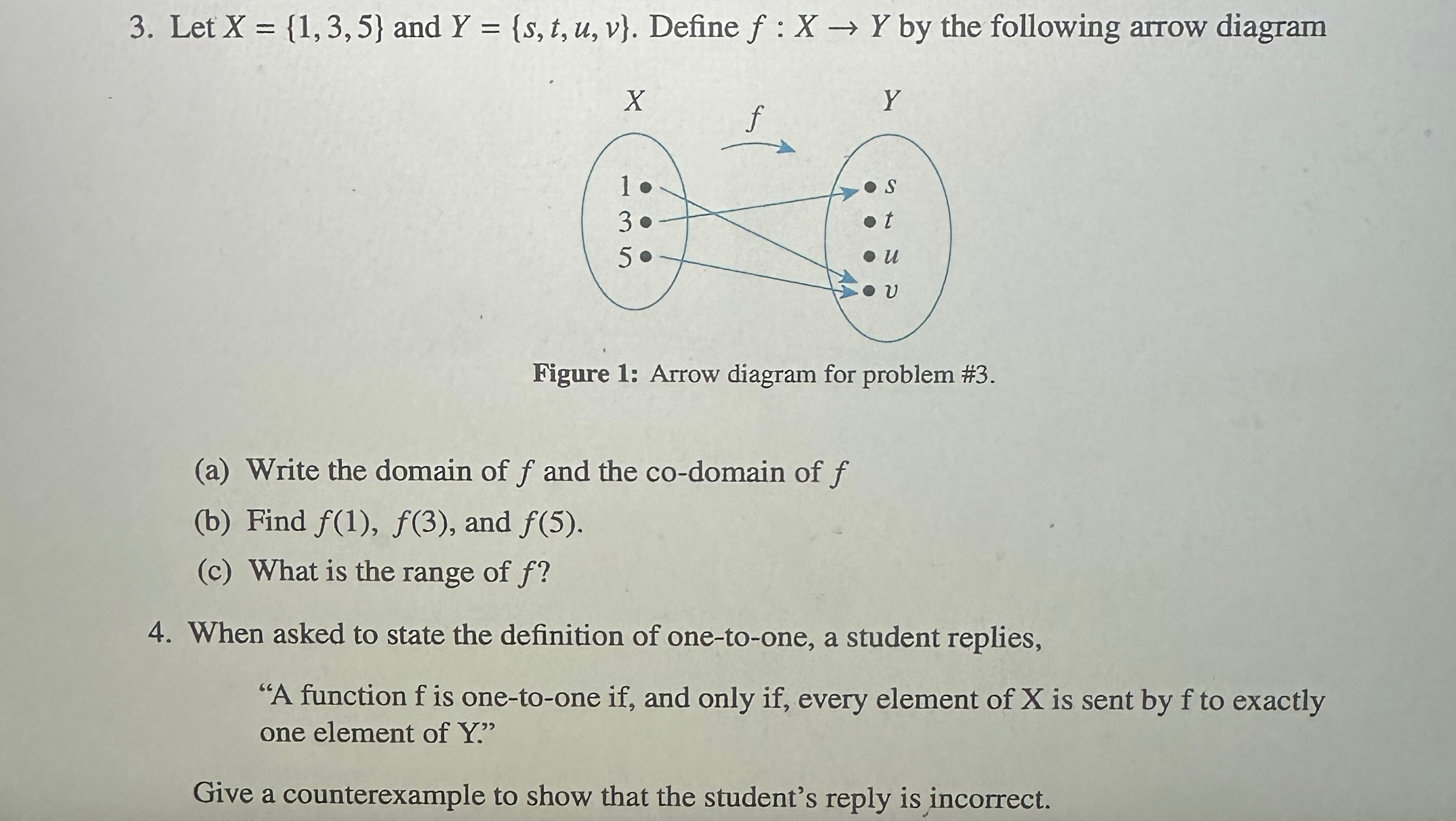 Let x={1,3,5} ﻿and Y={s,t,u,v}. ﻿Define f:x→Y ﻿by the | Chegg.com
