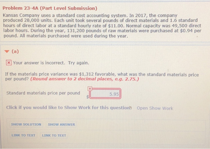 Solved Problem 23-4A (Part Level Submission) Kansas Company | Chegg.com