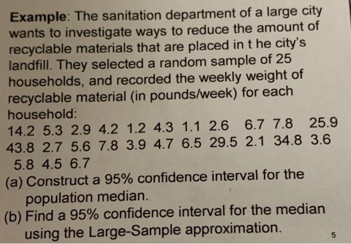 Solved Example: The sanitation department of a large city | Chegg.com