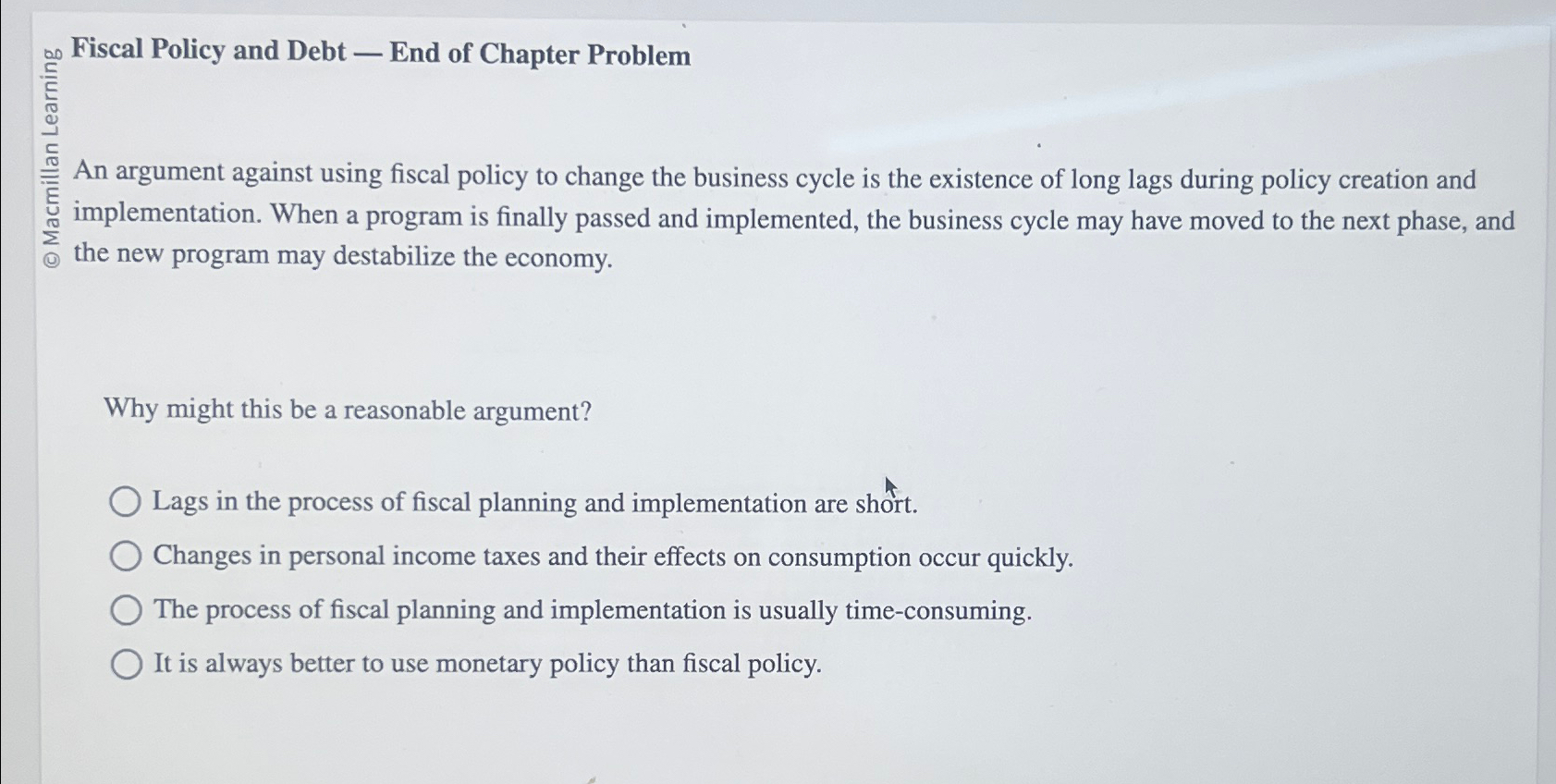 Solved Fiscal Policy and Debt — ﻿End of Chapter ProblemAn | Chegg.com