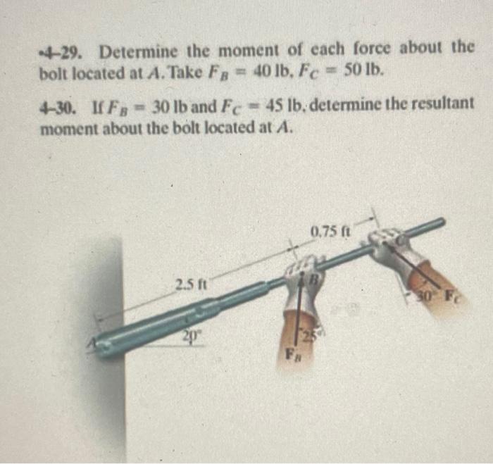 Solved 4-29. Determine the moment of each force about the | Chegg.com