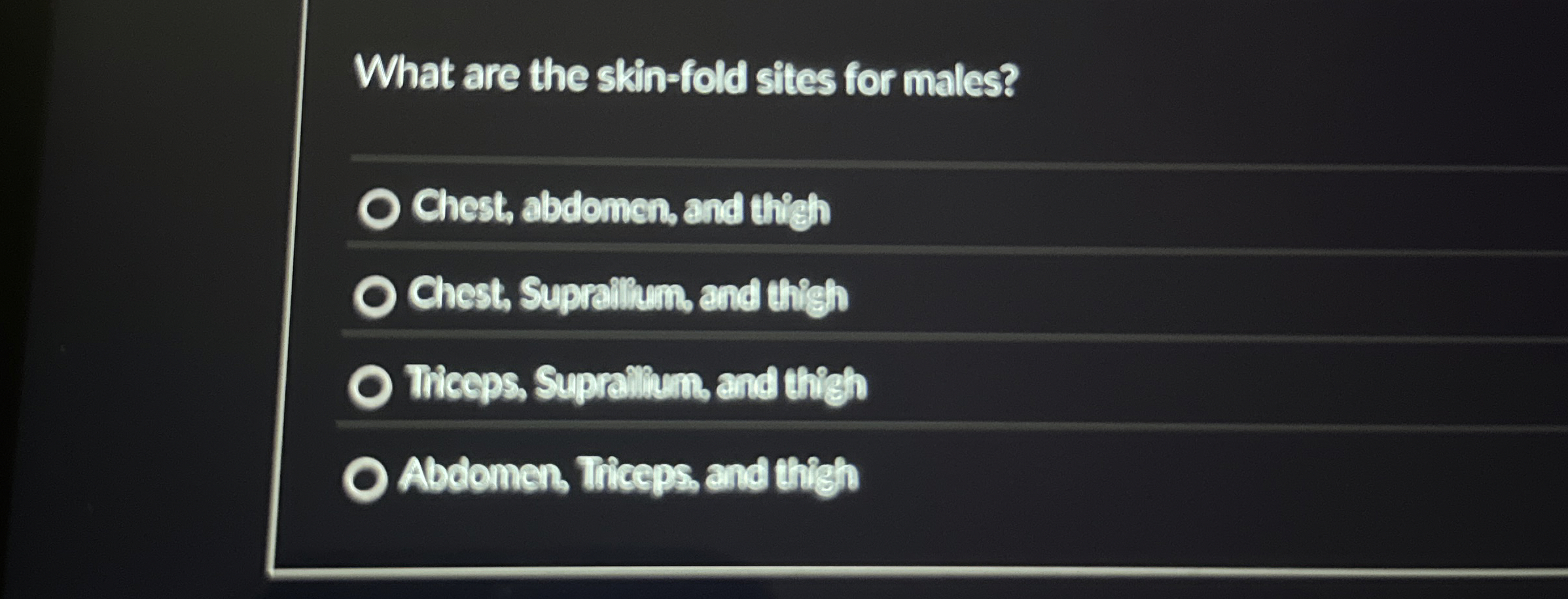 Solved What are the skin-fold sites for males?Chest, | Chegg.com