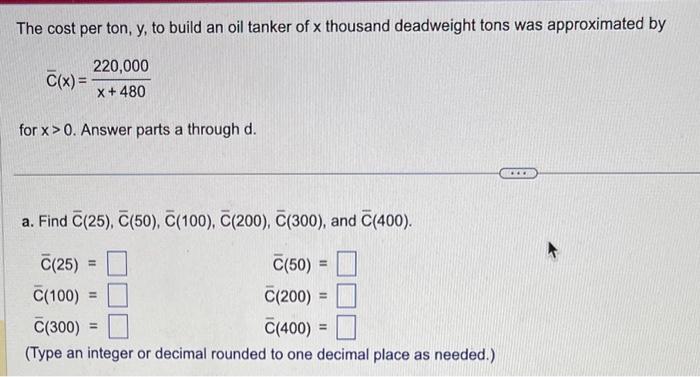Solved The cost per ton, y, to build an oil tanker of x | Chegg.com