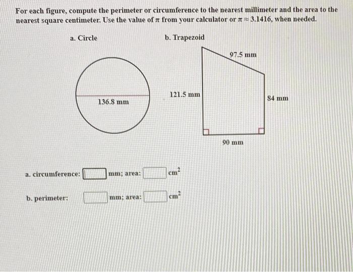 Solved For each figure, compute the perimeter to the nearest | Chegg.com