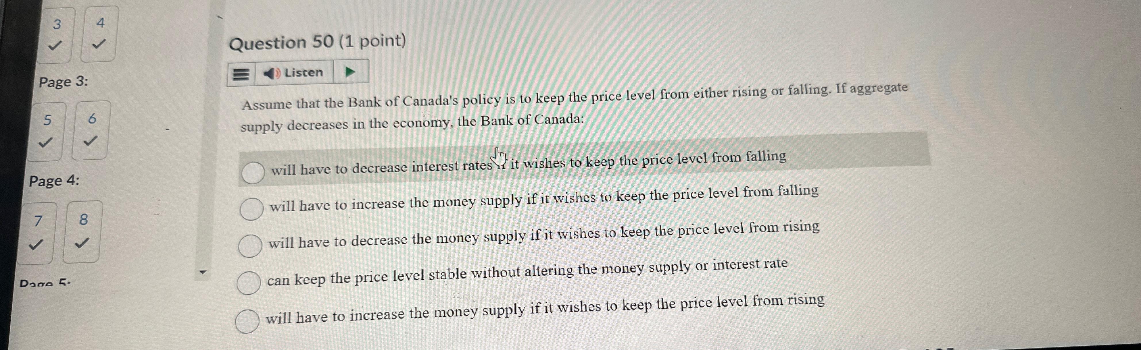Solved Question 50 (1 ﻿point)ListenAssume that the Bank of | Chegg.com