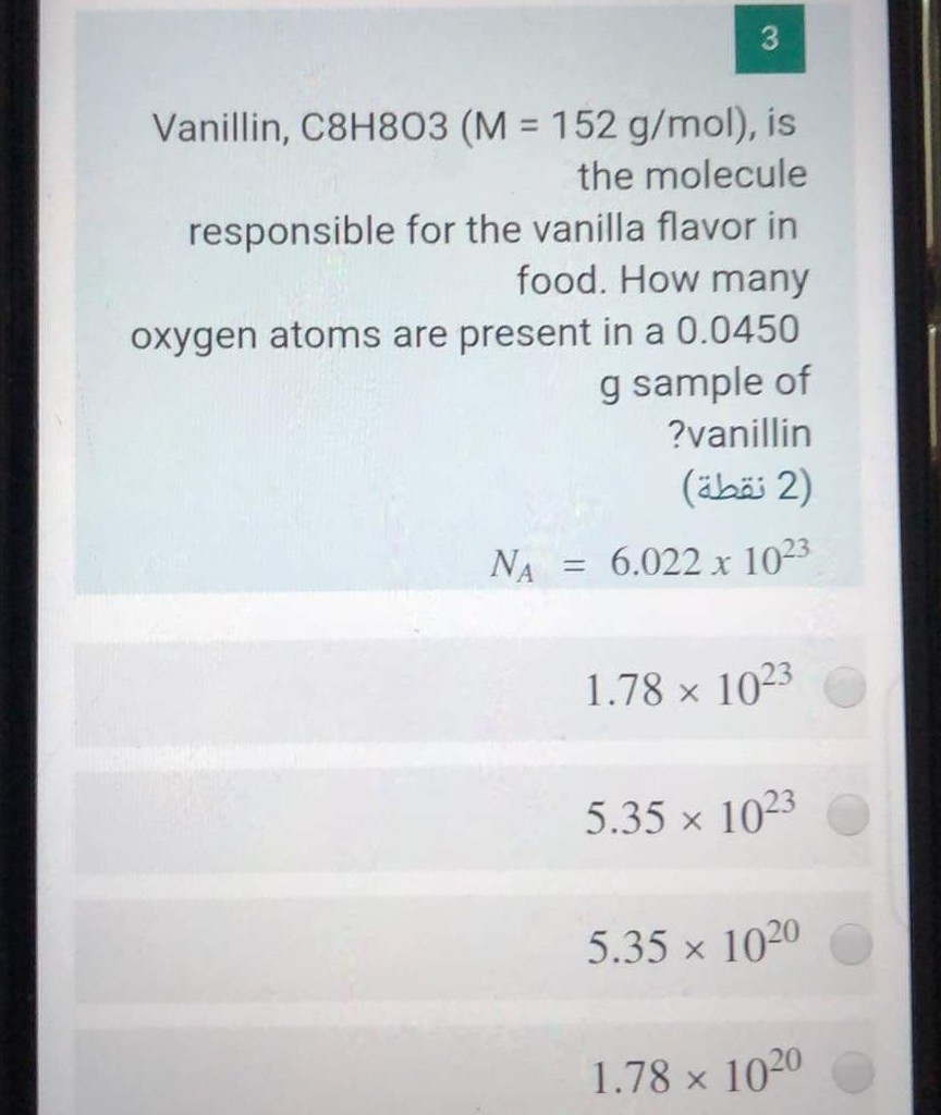 Solved 3 Vanillin, C8H803 (M = 152 g/mol), is the molecule | Chegg.com