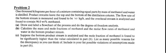 Solved Problem 2 One thousand kilograms per hour of a | Chegg.com