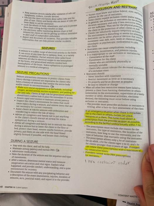 Solved client safety : reinforcing teaching about seizure | Chegg.com