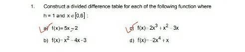 Solved 1. Construct a divided difference table for each of | Chegg.com