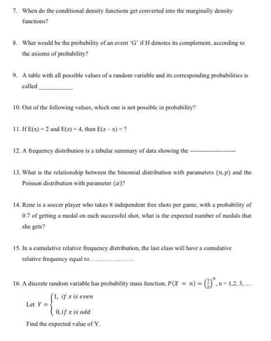 Solved 7. When do the conditional density functions get | Chegg.com