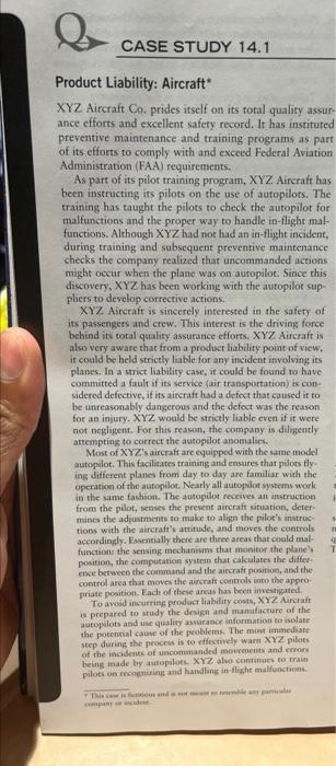 Solved Product Liability: Aircraft* XYZ Aircraft Co. prides | Chegg.com