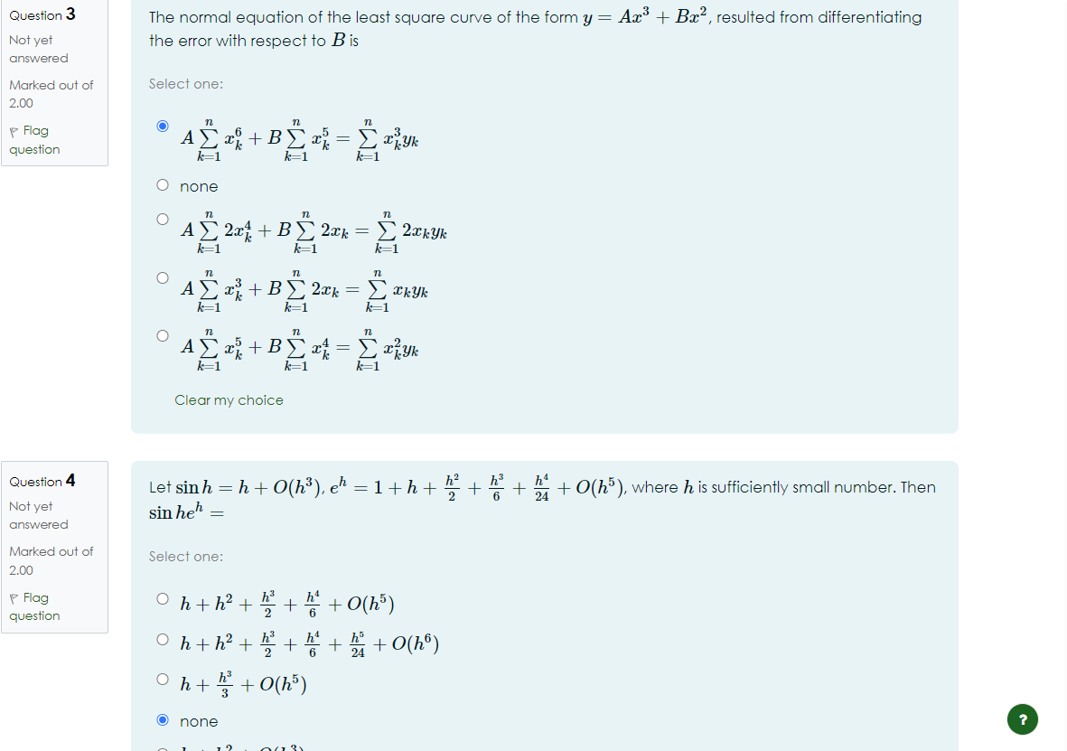 Solved The normal equation of the least square curve of the | Chegg.com