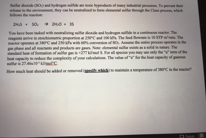 Solved Sulfur dioxide (SO2) and hydrogen sulfide are toxic | Chegg.com