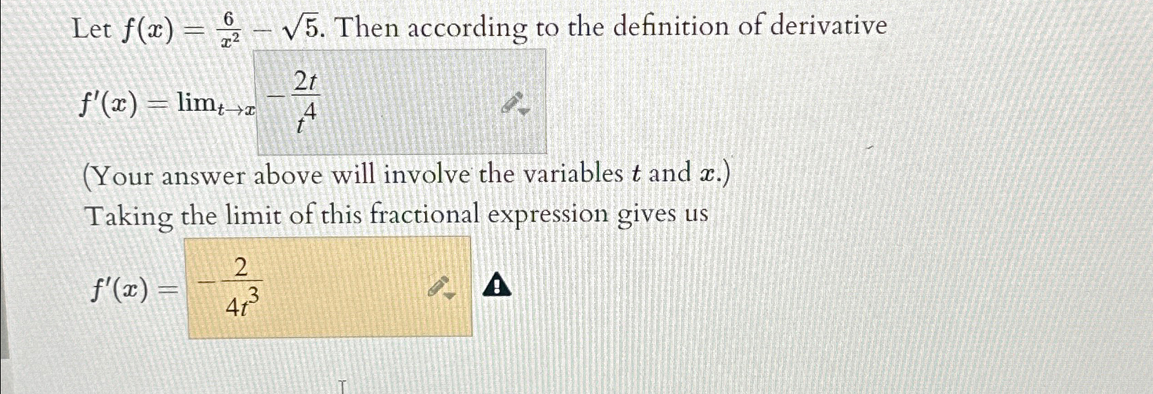 Solved Let f(x)=6x2-52. ﻿Then according to the definition of | Chegg.com