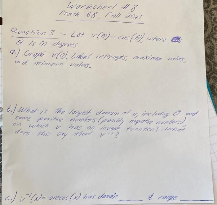 Solved Worksheet #8 Math 66, Fall 2021 Question 3 - Let Let | Chegg.com