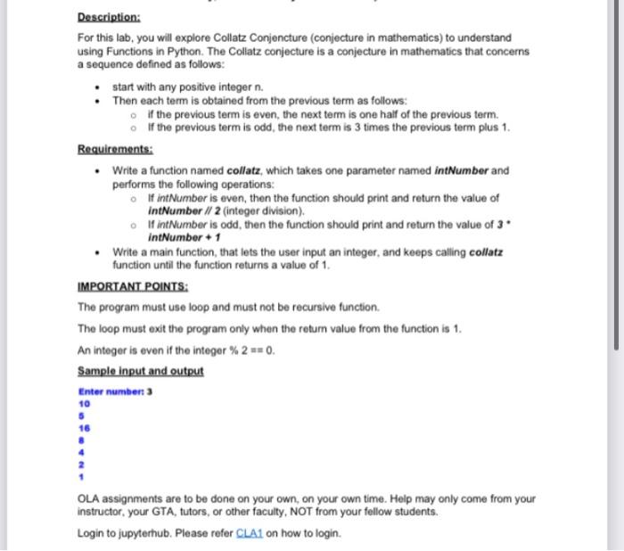 Solved Description: For this lab, you will explore Collatz | Chegg.com
