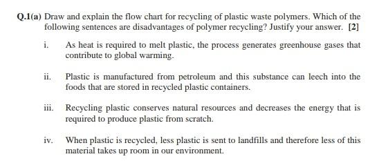 Solved Q.1(a) Draw and explain the flow chart for recycling | Chegg.com