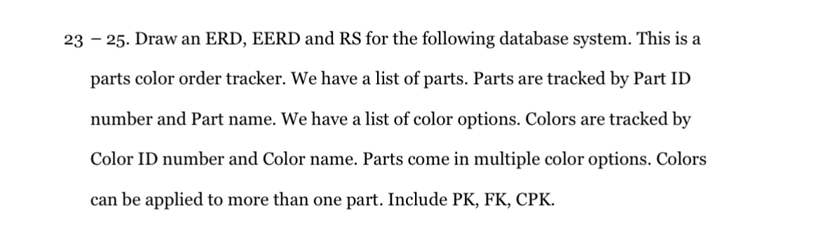 Solved 23 - 25. ﻿Draw an ERD, EERD and RS for the following | Chegg.com