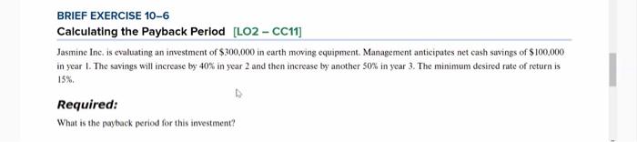 Solved BRIEF EXERCISE 10-6 Calculating the Payback Period | Chegg.com