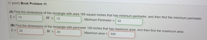 Solved (1 point) Book Problem 11 (A) Find the dimensions of | Chegg.com
