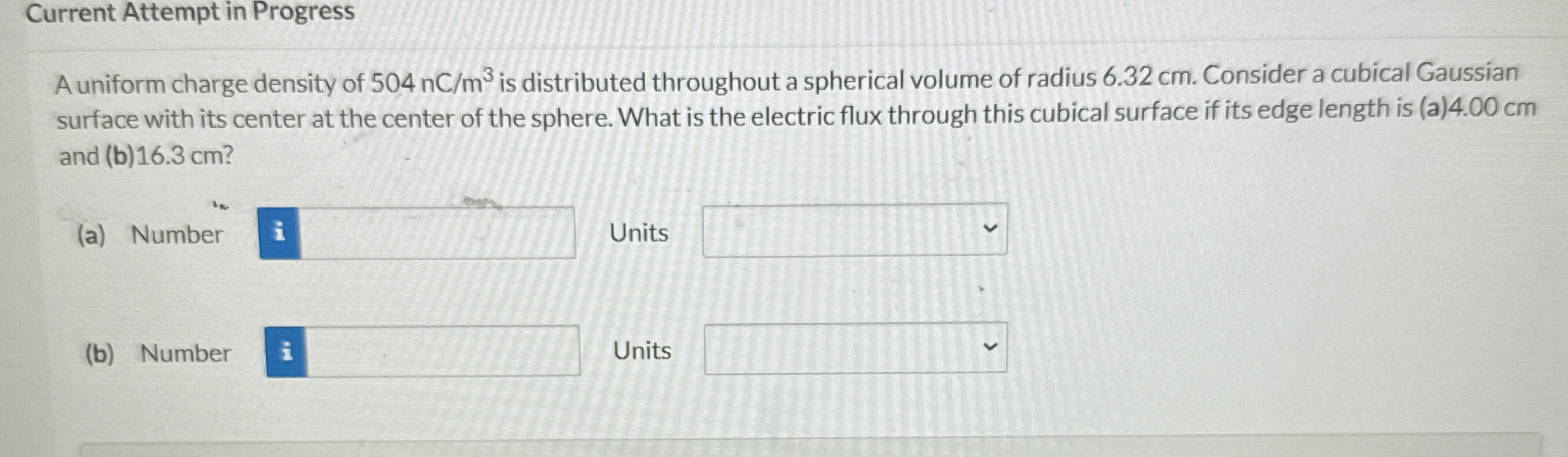 Solved Current Attempt in ProgressA uniform charge density | Chegg.com