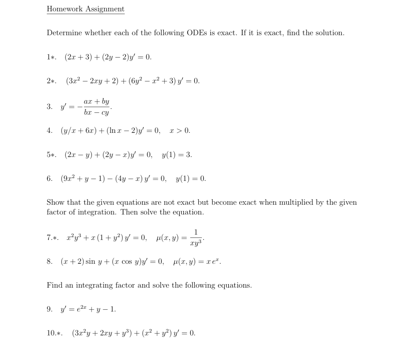 Solved ()Determine whether each of the following ODEs is | Chegg.com