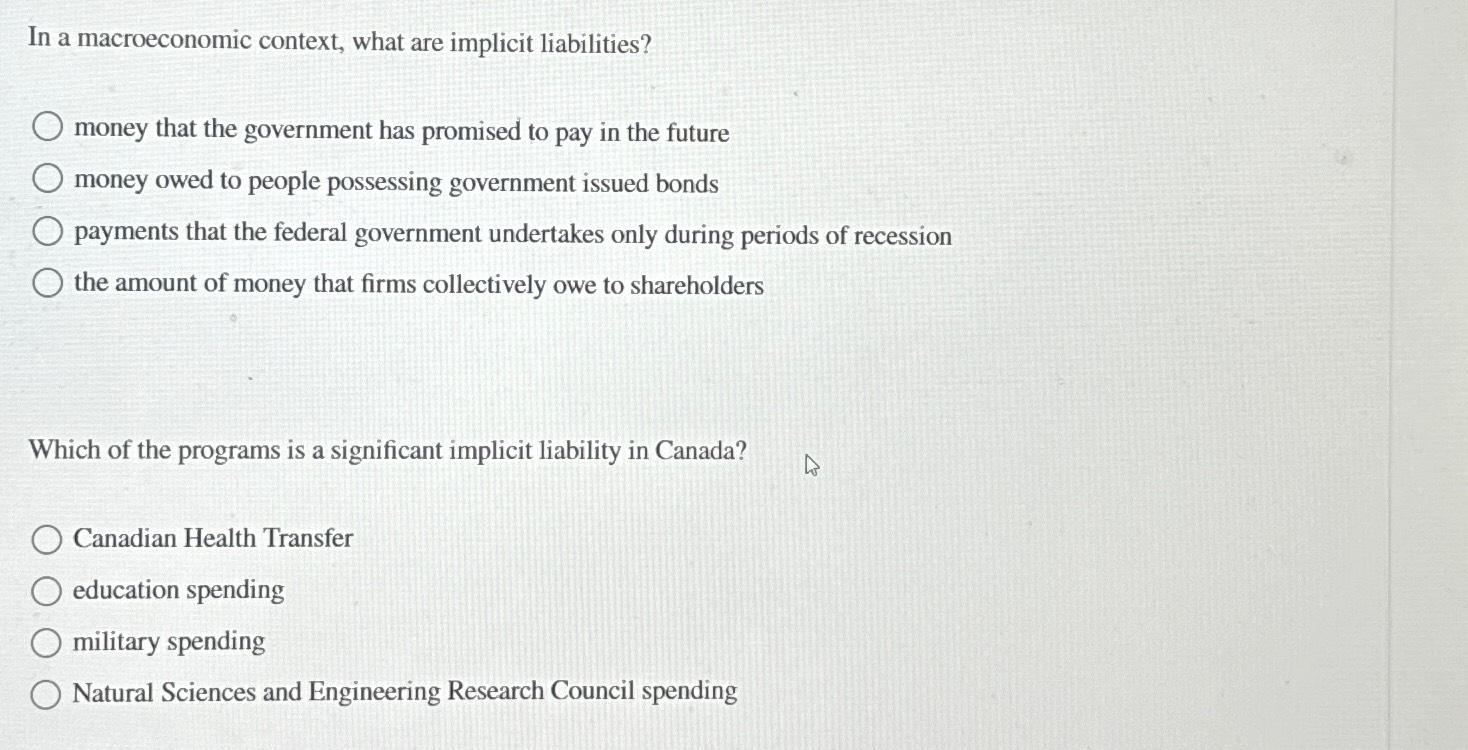 Solved In a macroeconomic context, what are implicit | Chegg.com