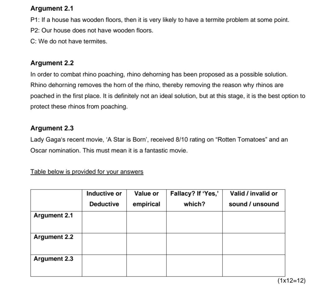 QUESTION 2: ARGUMENT EVALUATION: Instructions for | Chegg.com
