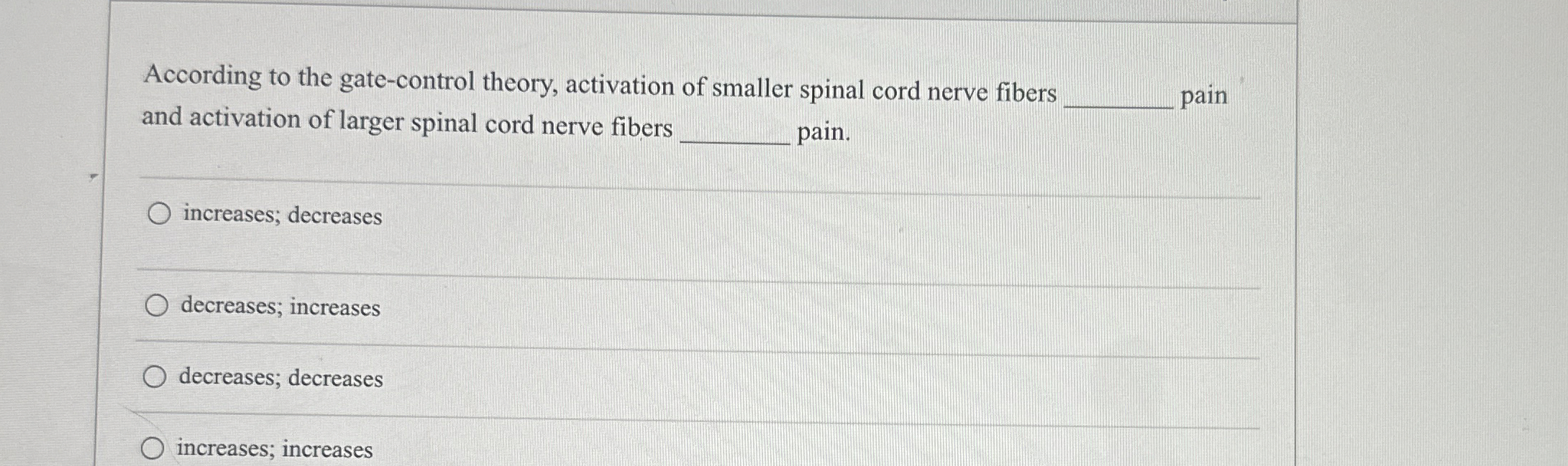 Solved According to the gate-control theory, activation of | Chegg.com