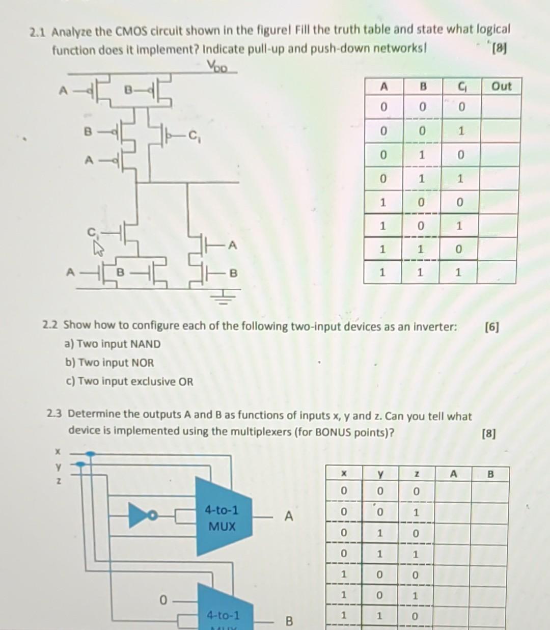 Solved 21 Analyze The Cmos Circuit Shown In The Figurel