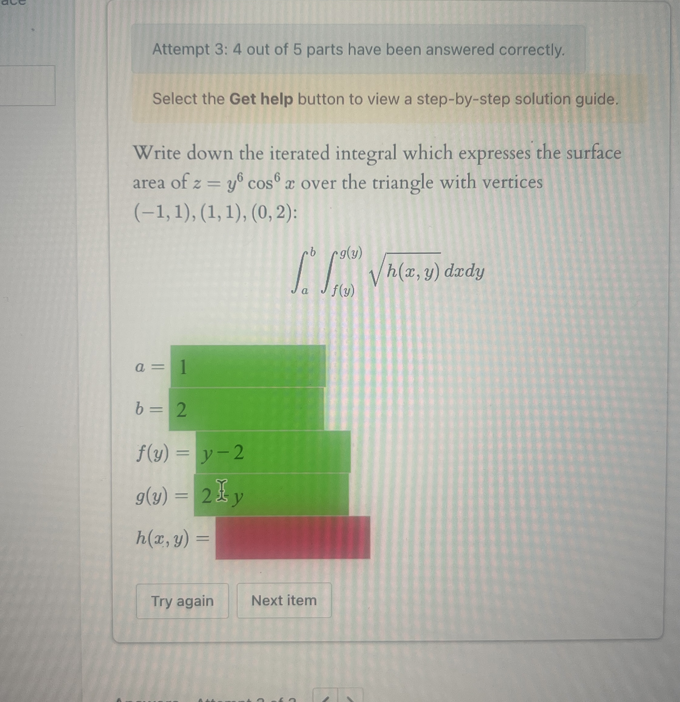 Attempt 3:4 ﻿out of 5 ﻿parts have been answered | Chegg.com