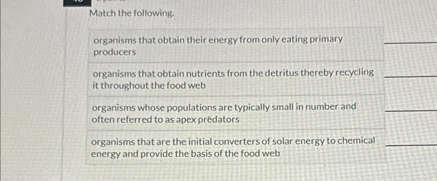 Solved Match the following.organisms that obtain their | Chegg.com