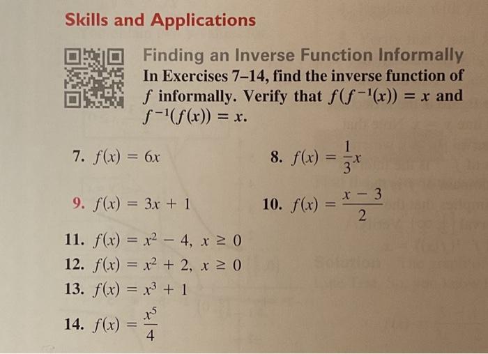 Solved Skills and Applications Finding an Inverse Function | Chegg.com