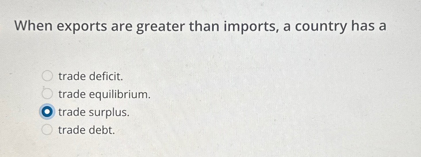 Solved When exports are greater than imports, a country has | Chegg.com